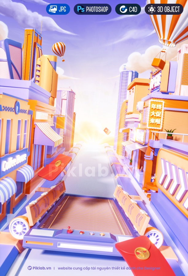 Modern city trending bright colors, lucky red envelopes flying ...