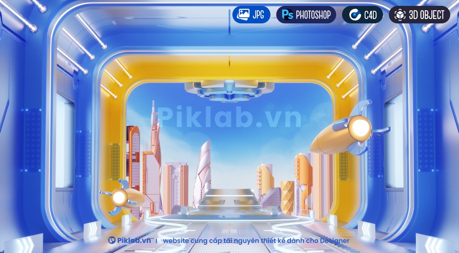 Tunnel to the modern and brilliant future city, straight path to the ...