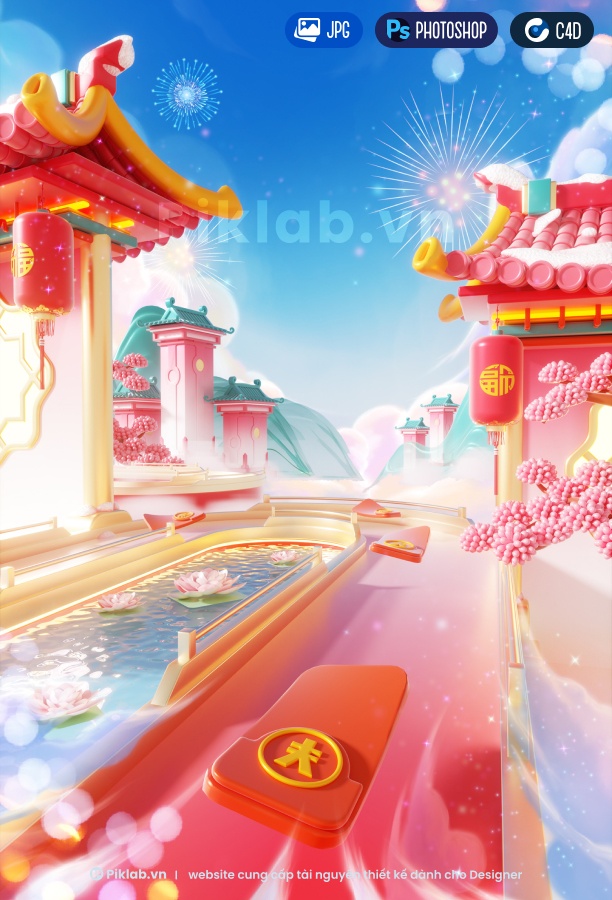 3D wallpaper of traditional classical Chinese architecture, temples ...