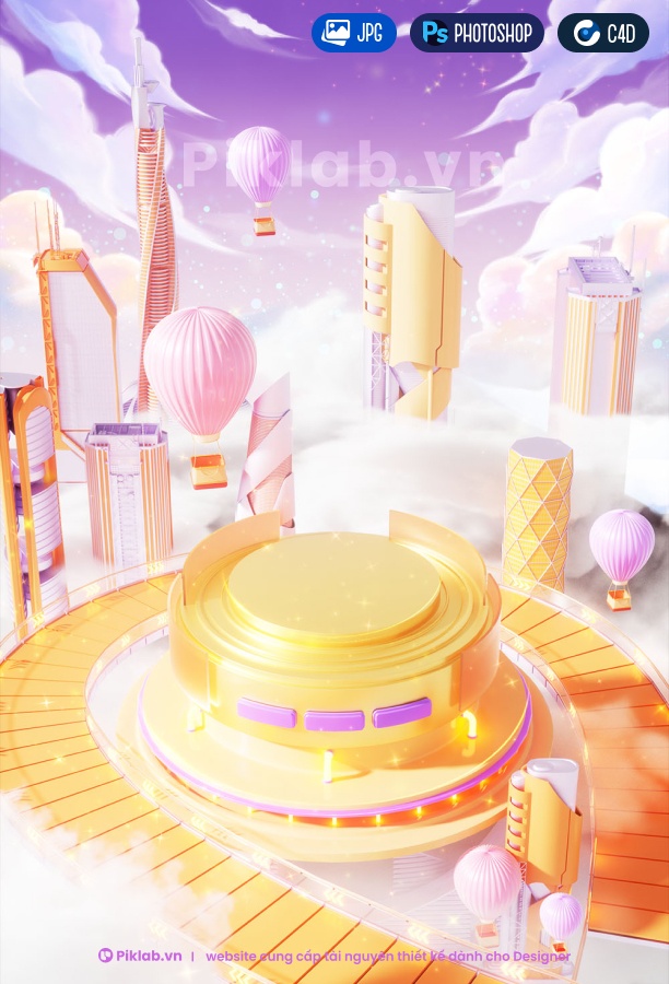 Futuristic 3D-rendered digital artwork featuring a vibrant cityscape ...