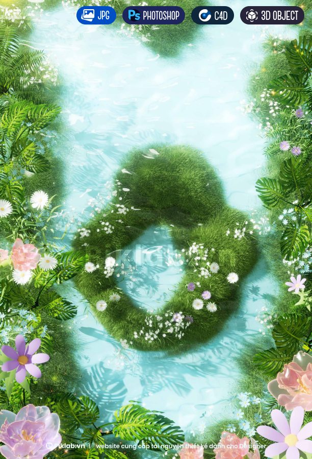 Botanical 3D-rendered digital artwork featuring a mossy mystical garden ...