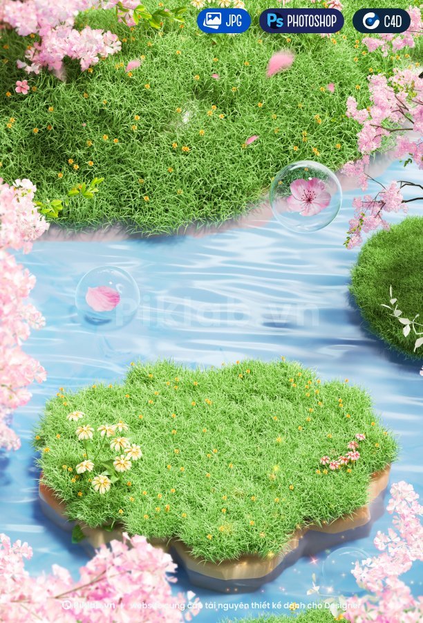 3D-rendered digital artwork featuring a lush green floating island ...