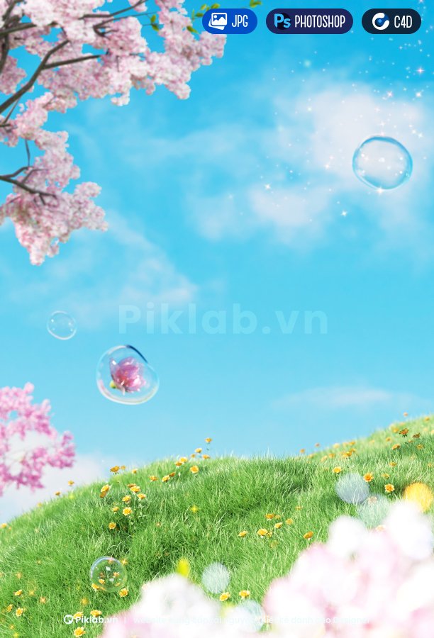 3D-rendered digital artwork featuring a vibrant green hill with yellow ...