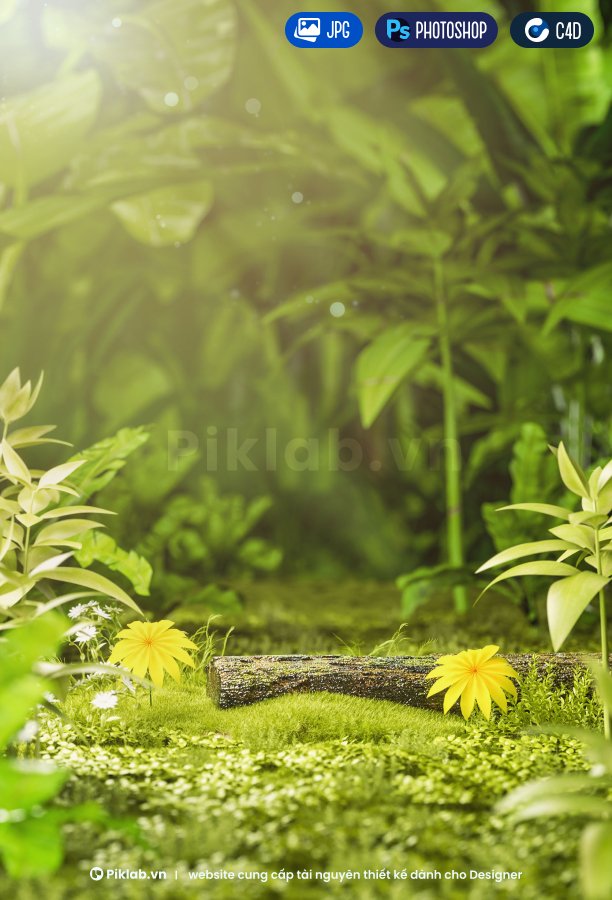 3D-rendered lush green forest scene with sunlight filtering through ...
