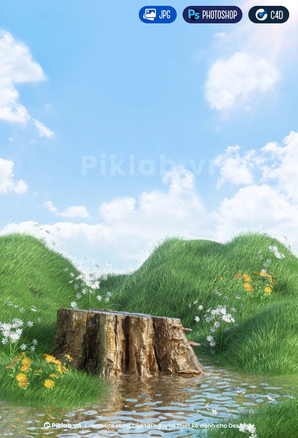 3D-rendered vibrant nature scene with a clear blue sky, lush green ...