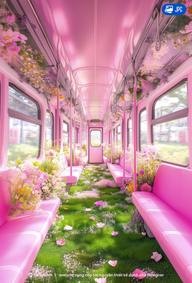Design resource nature background surreal train interior with pink ...