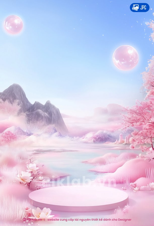 Design resource nature background dreamy pink landscape with cherry ...