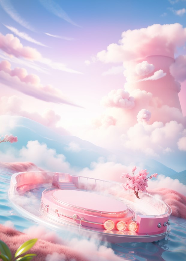 Design resource nature background 3D pink platform on a sky background ...