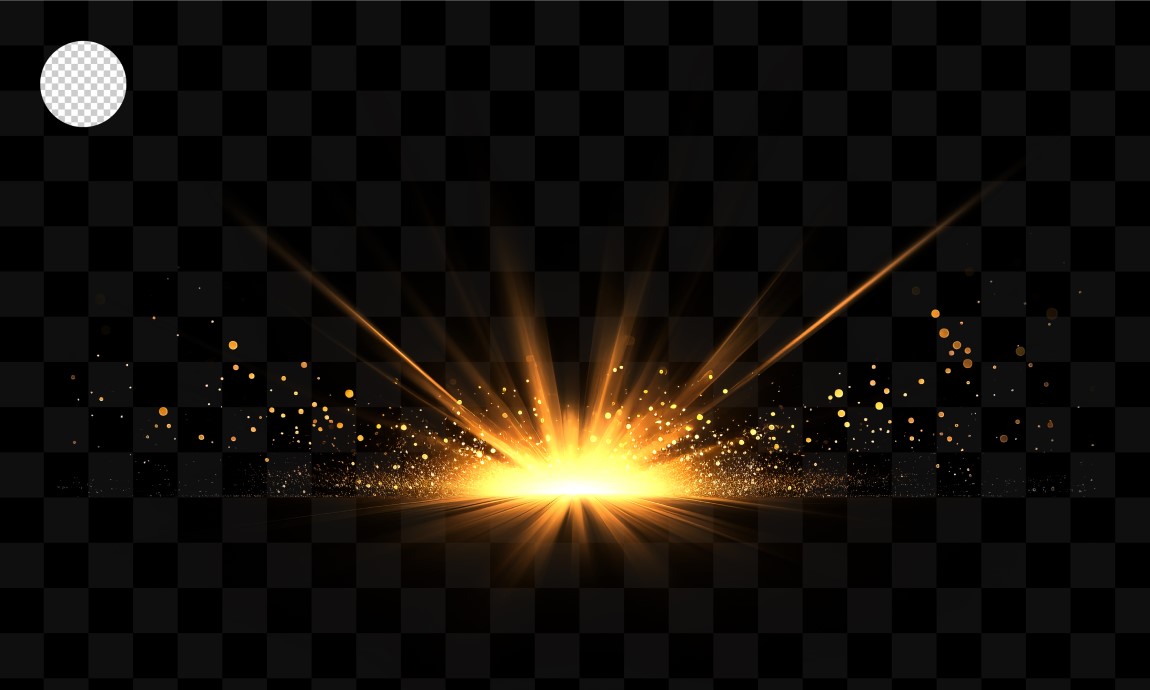Bright gold light effects on a transparent background
