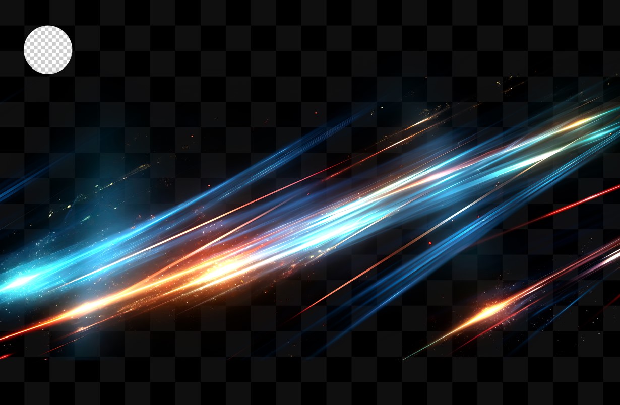 A blue and orange light streaks on a transparent background