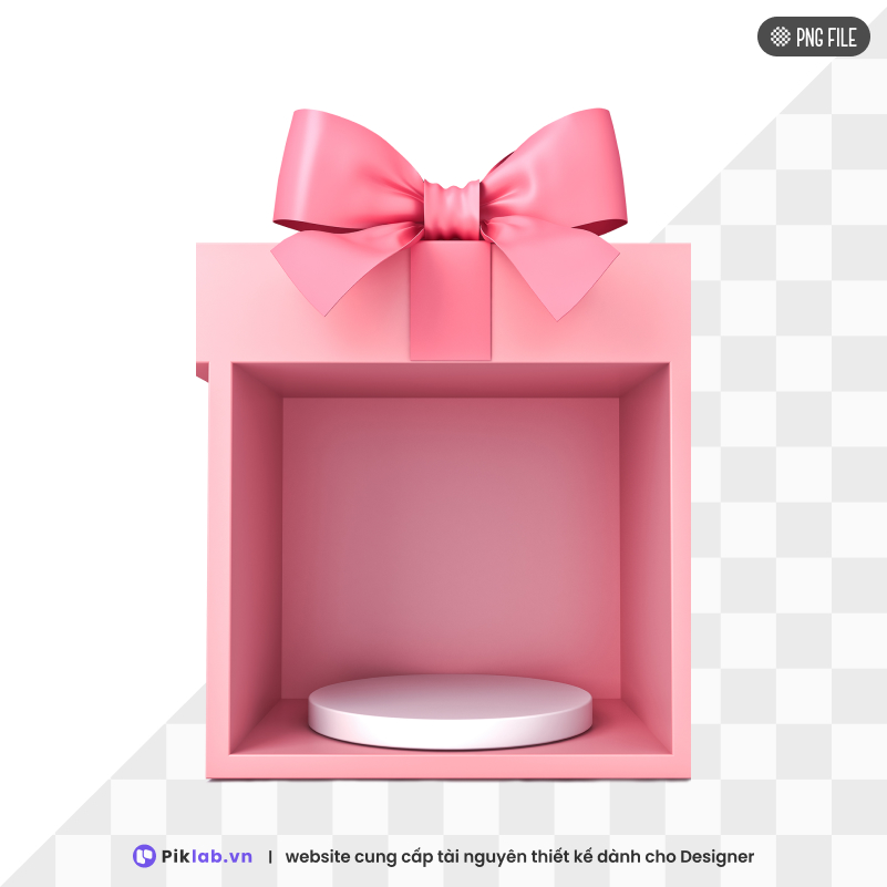 Design resource pink open gift box with a large ribbon on top and an ...
