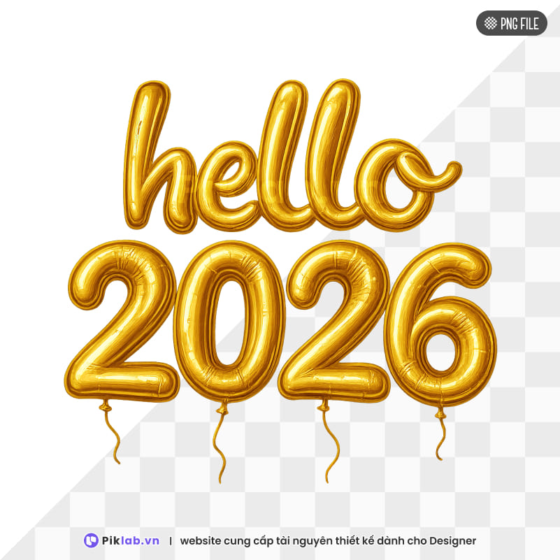 Hello 2026 PNG Image – Sparkling 3D Gold Balloon Design For New Year ...