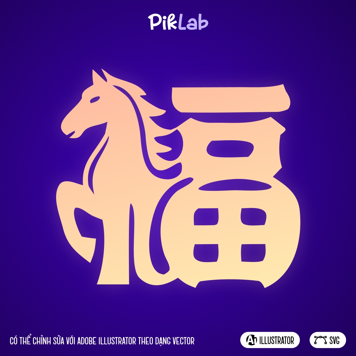 minimalist 'Phúc' character merged with elegant horse curves, gold and ...