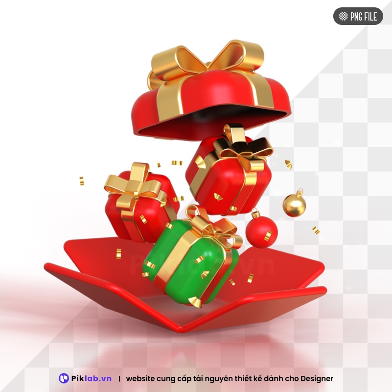 3D Open Gift Box Explosion PNG – Red and Green Presents Popping Out of ...