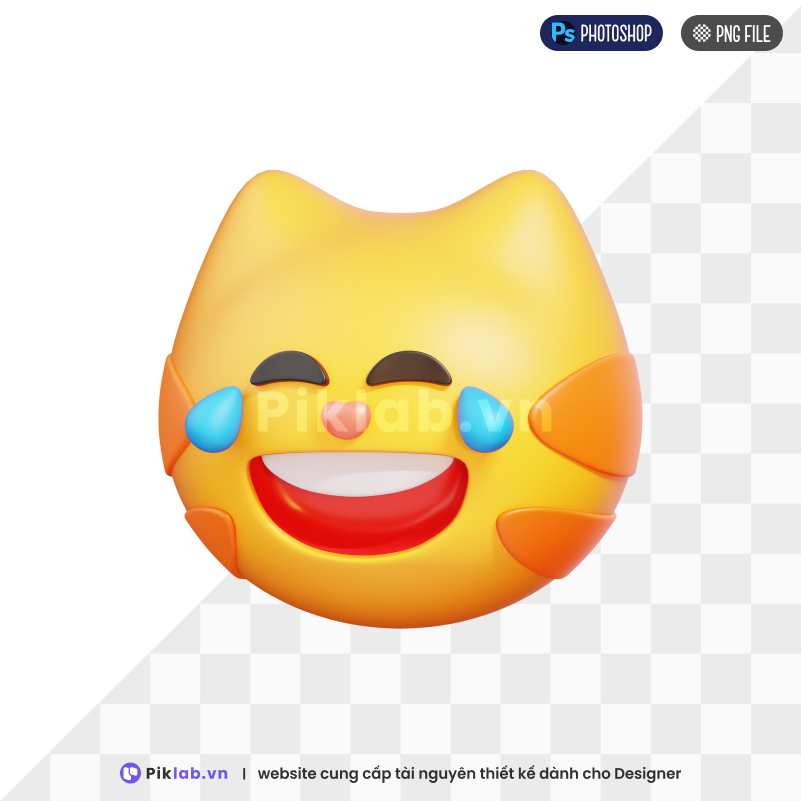 Cat with tears of joy emoji Cat emotion cartoon icon Animal emoticon 3D ...