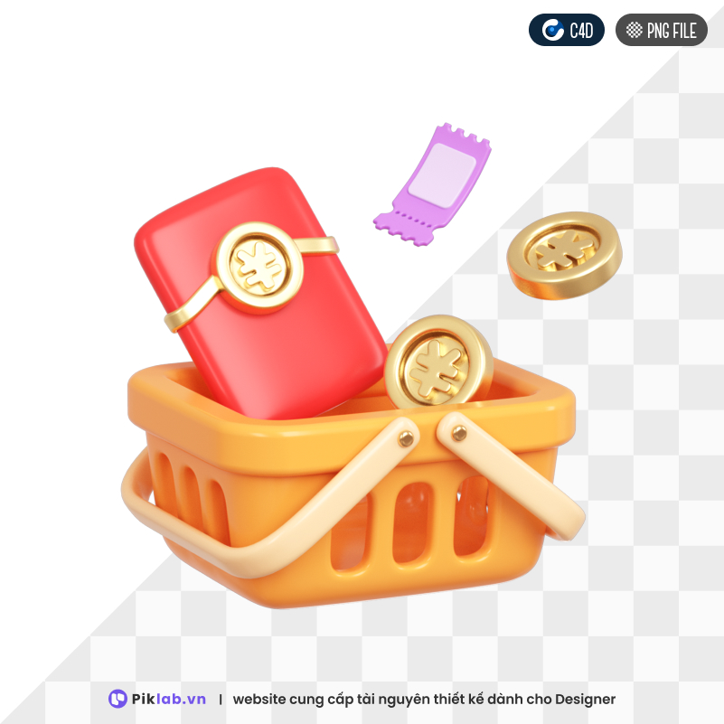 Design resource e-commerce design 3D cartoon red shopping basket with ...