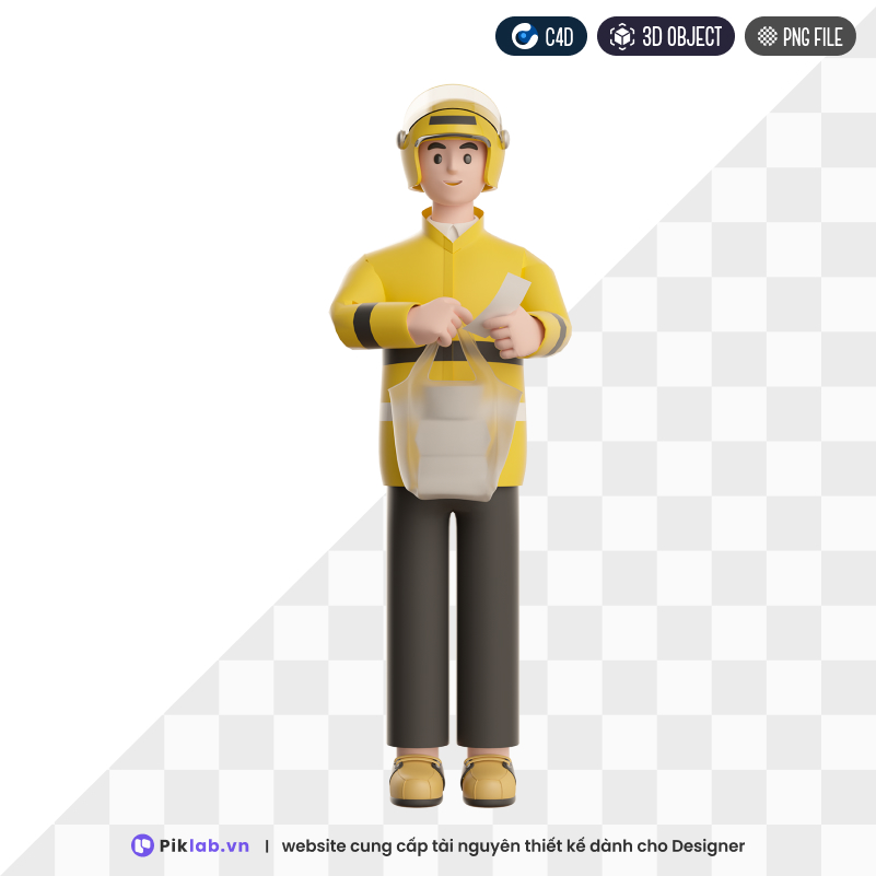 Design resource Job design 3D Cartoon Shipper wearing yellow uniform ...