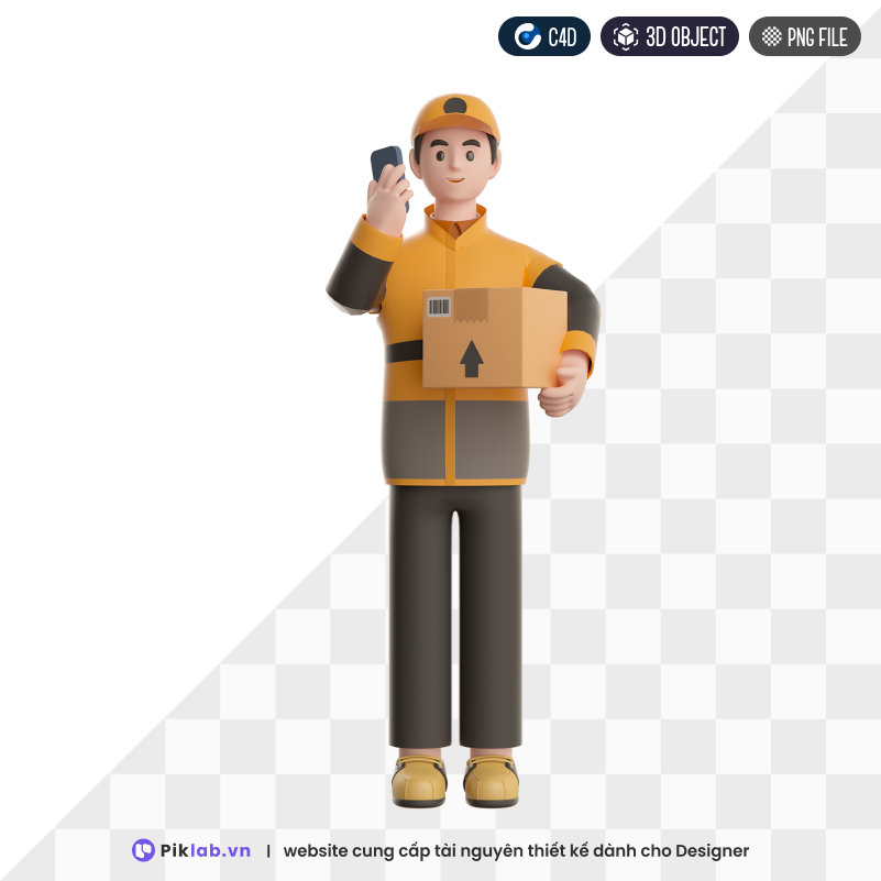 Design resource Job design 3D Cartoon Delivery person answering phone ...