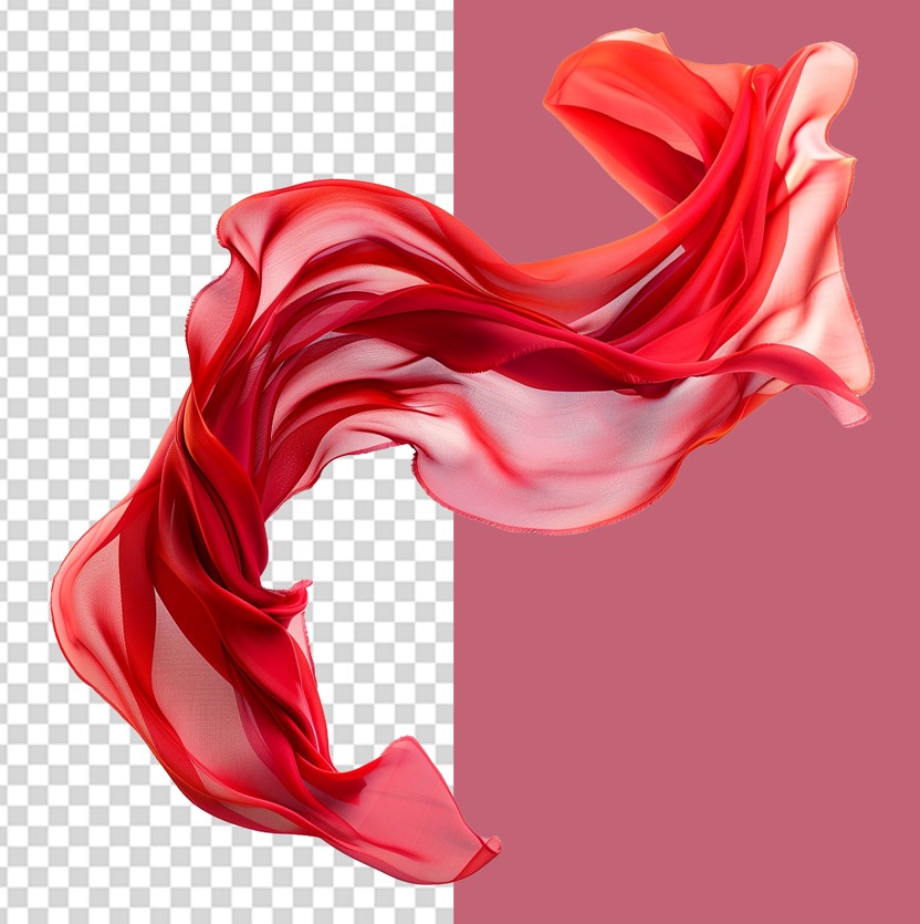 Design resource lying red silk fabric element waving satin cloth ...