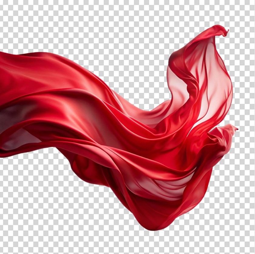 Design resource lying red silk fabric element waving satin cloth ...
