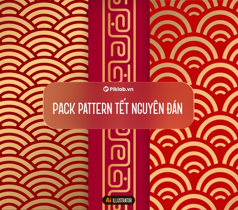 Traditional Seigaiha Fish Scale Pattern Pack for Tet - Red Ocean Waves ...