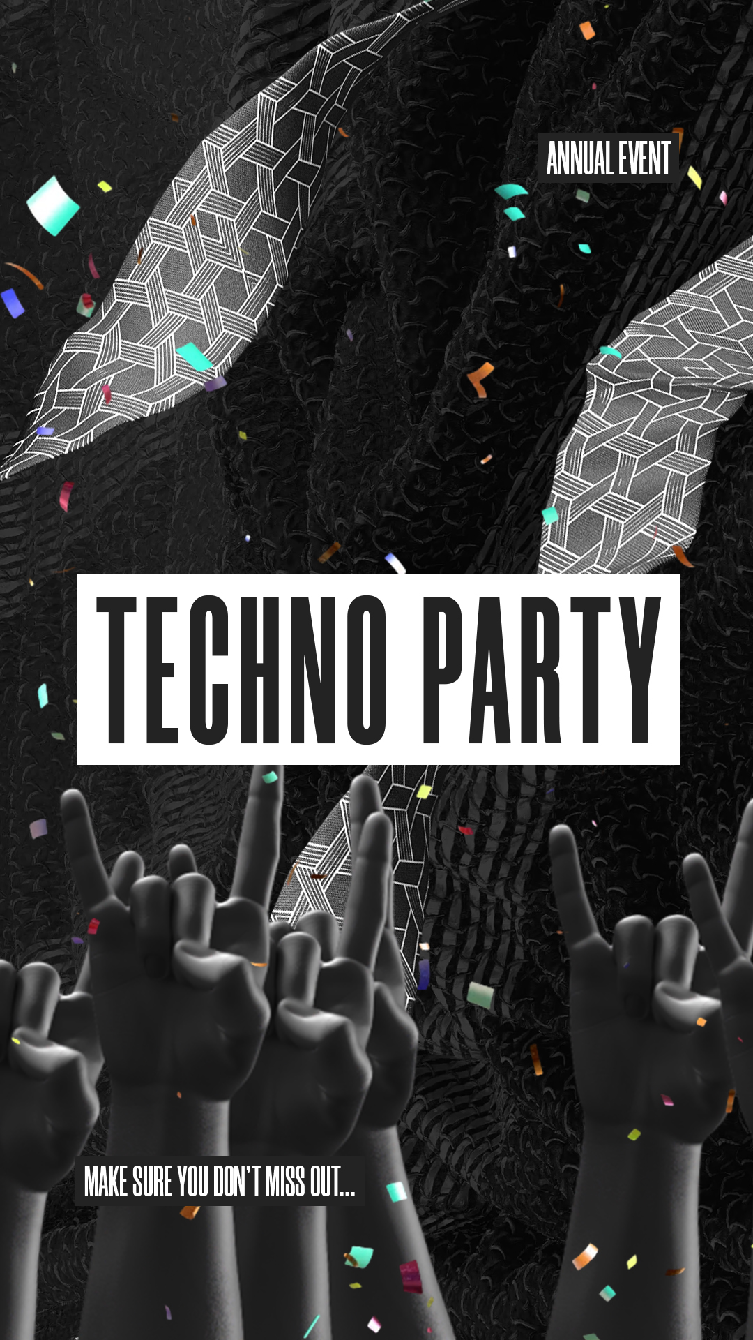Techno Party Invitation Design Template Collage Art - piklab236
