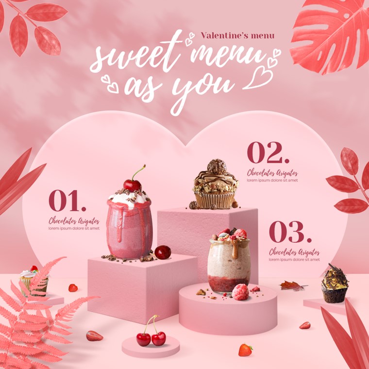 Social F&B culinary poster Valentine Sweet Menu Chocolate Assorted Pink ...
