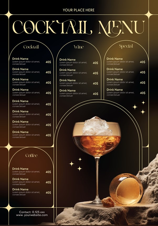 Golden Luxury Cocktail Menu Poster Facebook Instagram Stories Post ...