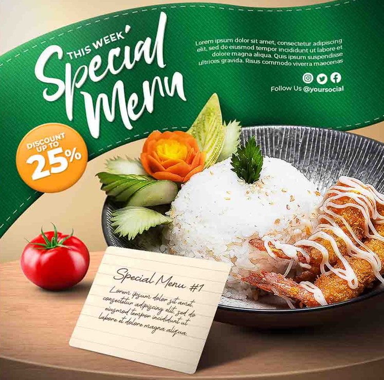 Poster introducing a special menu, advertising a restaurant with a ...