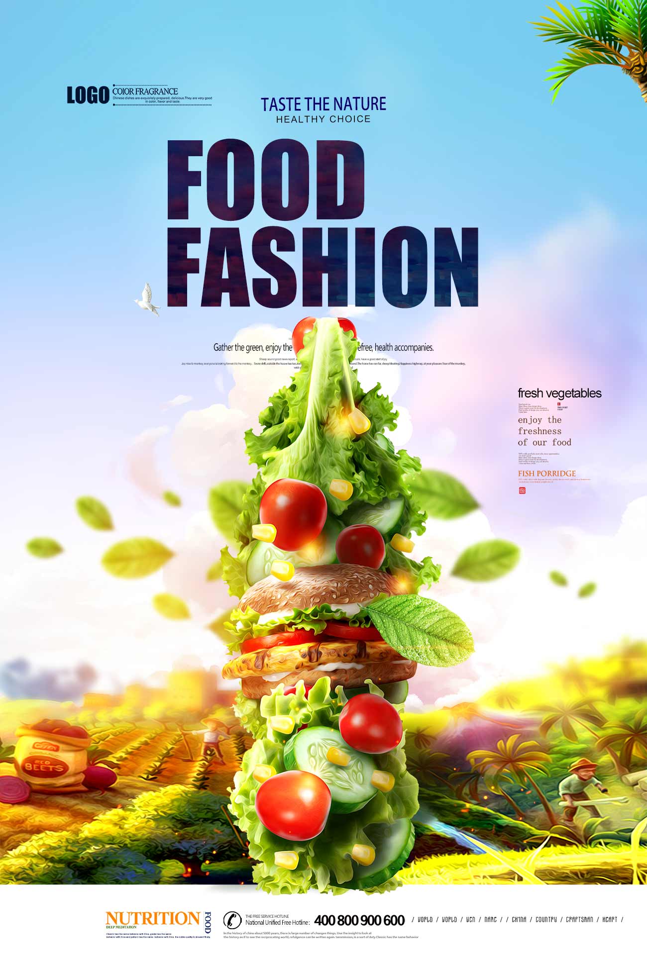 Salad healthy and fresh vegetable shopping e-commerce banner poster ...
