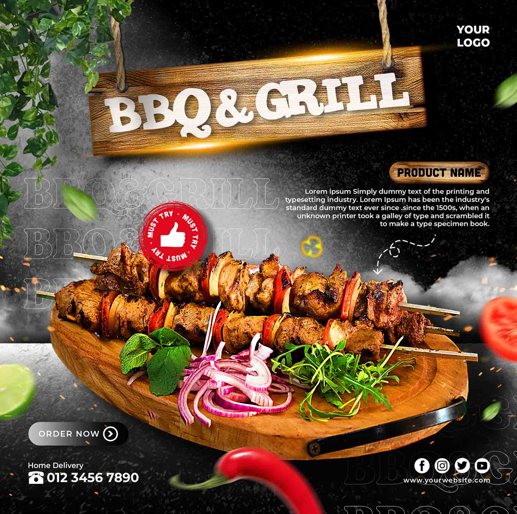 BBQ and grill food shopping e-commerce banner poster template ...