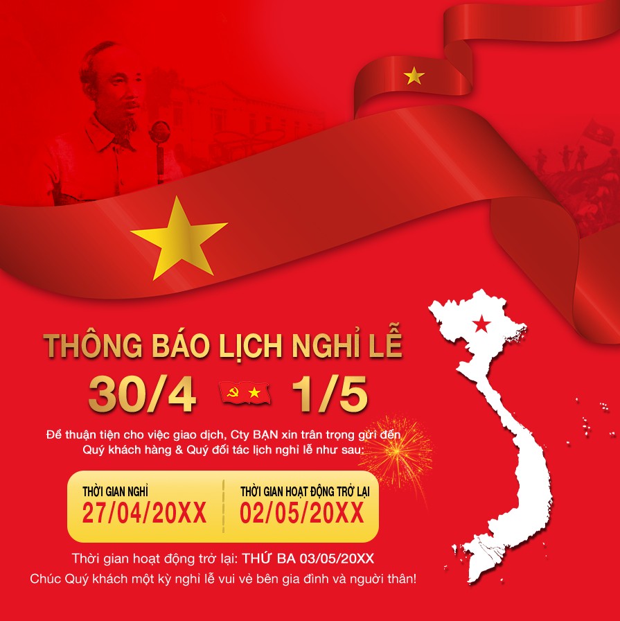 Holiday Announcement Banner for Vietnam Reunification Day and ...