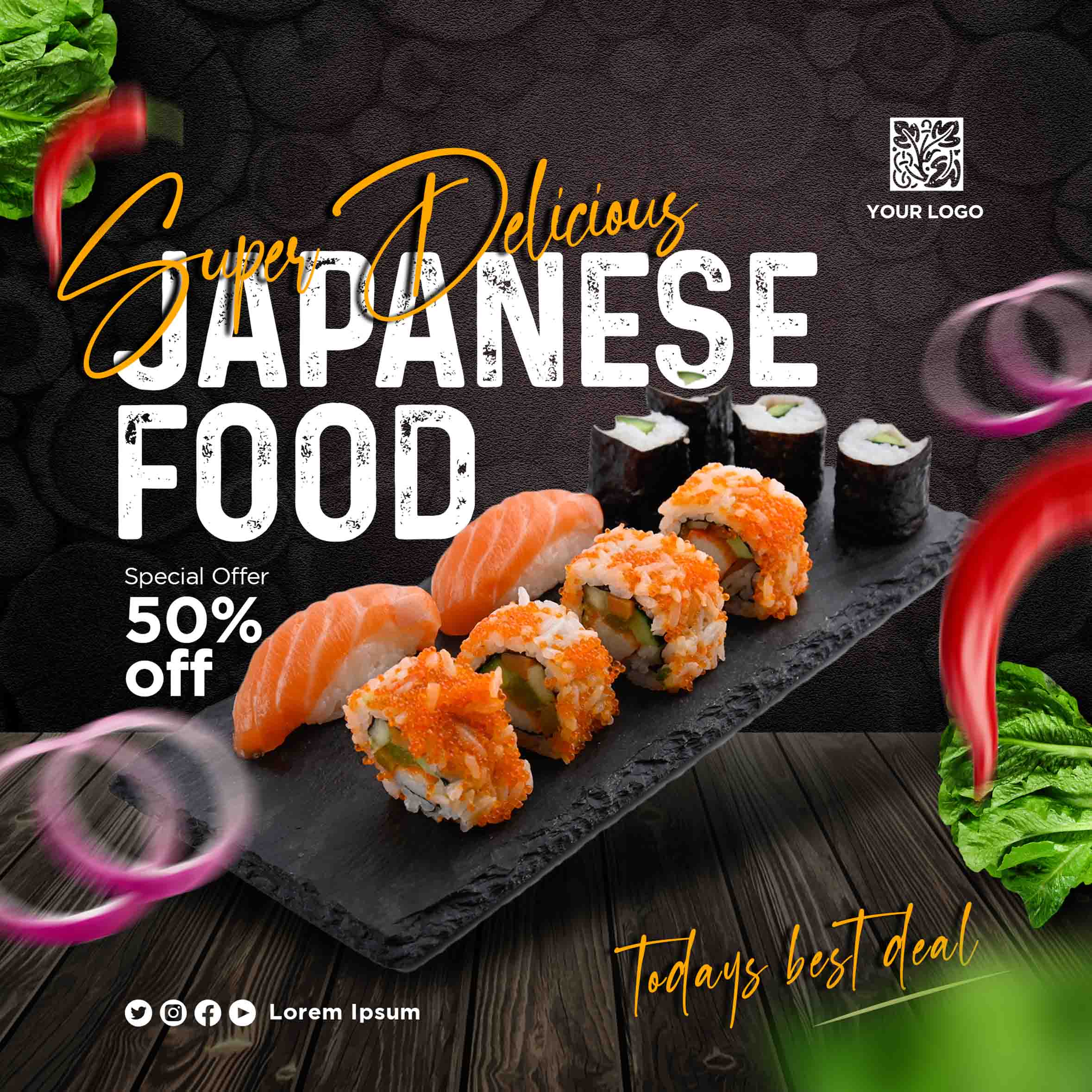 Asian's food sushi shopping e-commerce banner poster template ...