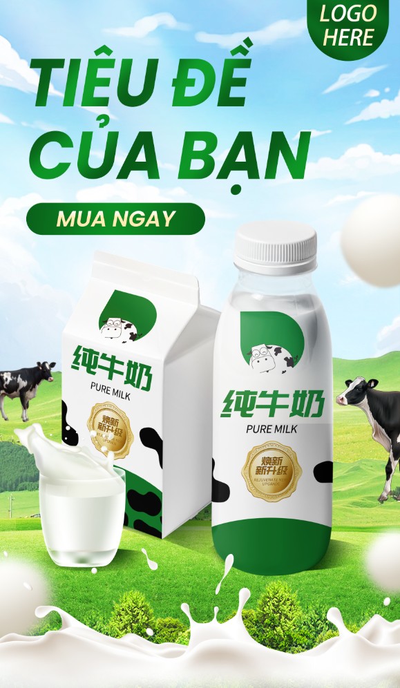 E-commerce Milk Promotion Banner, Fresh Green and White Theme with Cow ...
