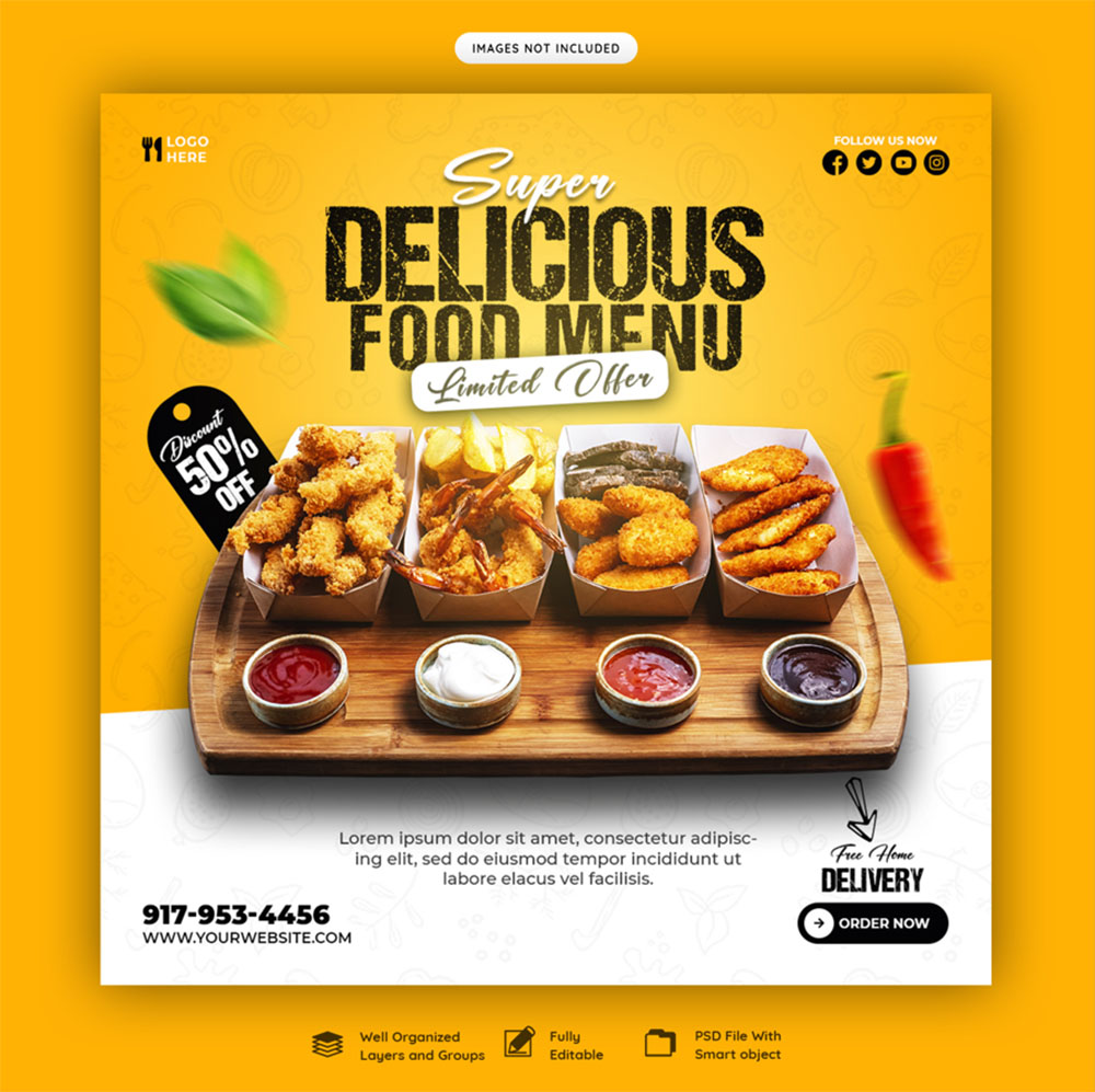 Spicy fried chicken with chili ketchup sauce shopping e-commerce banner ...