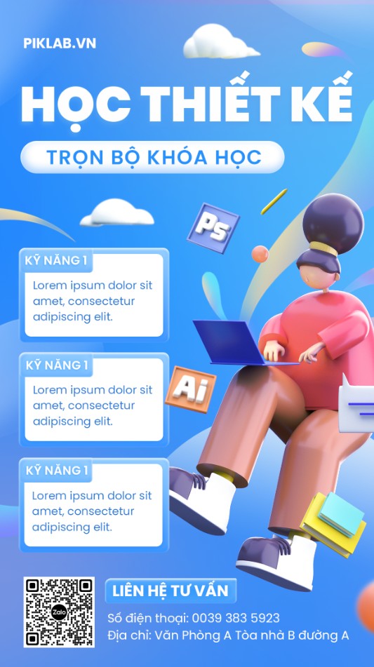 Design Skills Learning Course Promotion Banner, Bright Blue and White ...