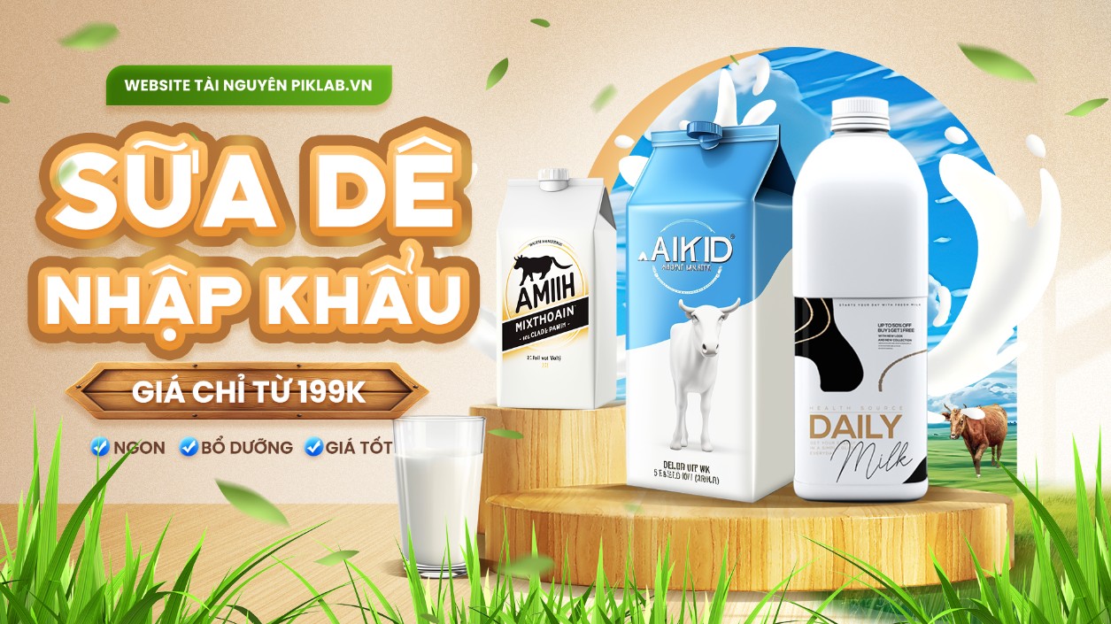 Milk Promotion Banner, Natural Farm Theme with Milk Cartons on a Wooden ...