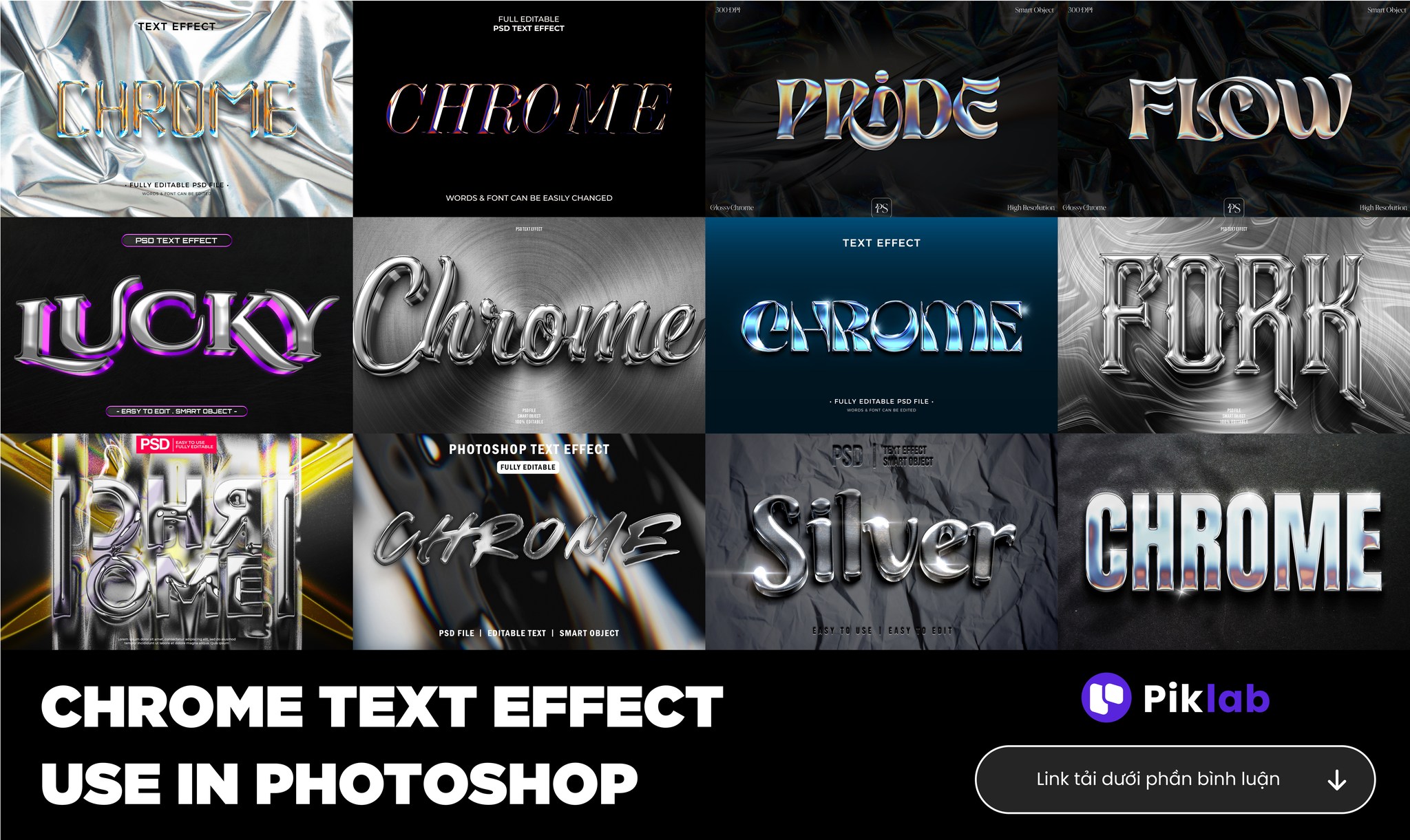 Bộ Chrome Text Effect cực đỉnh sử dụng bằng Photoshop hoàn toàn miễn ...